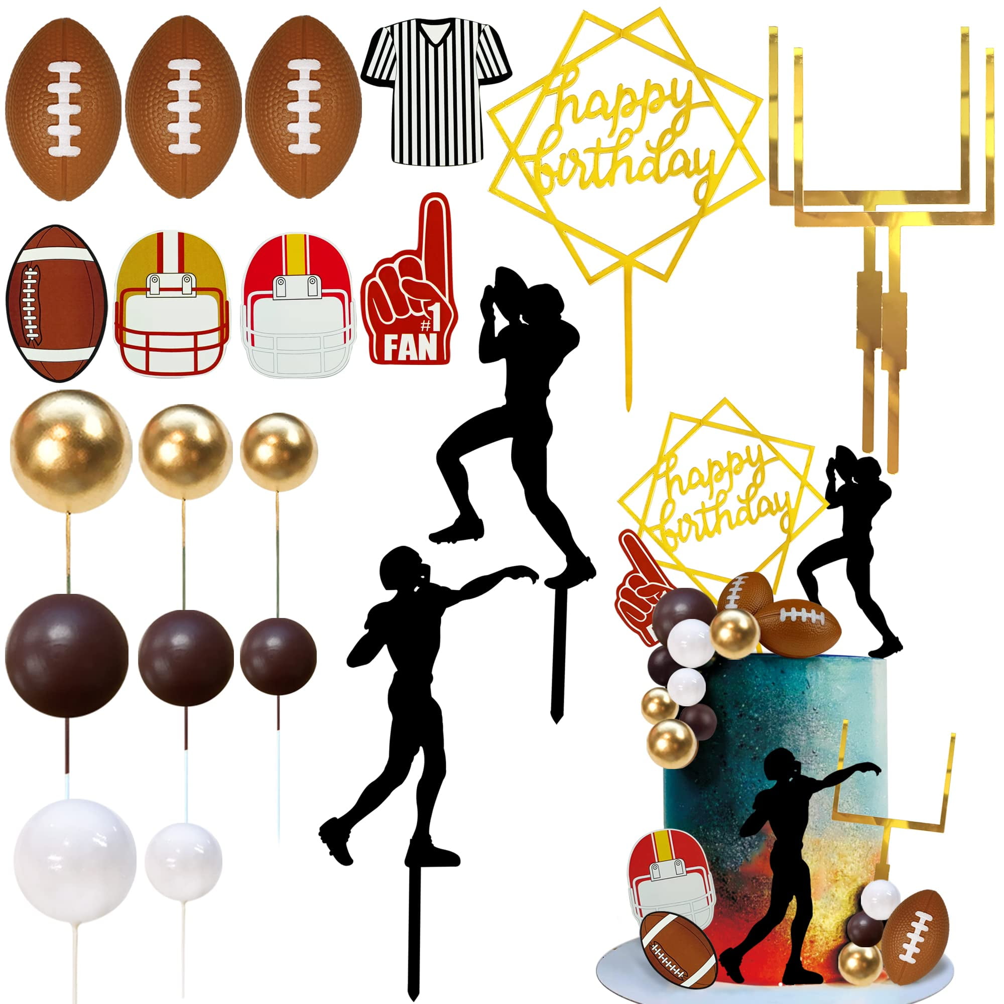 21PCS Football Cake Topper Football Players COC1Cupcake Toppers Rugby ...