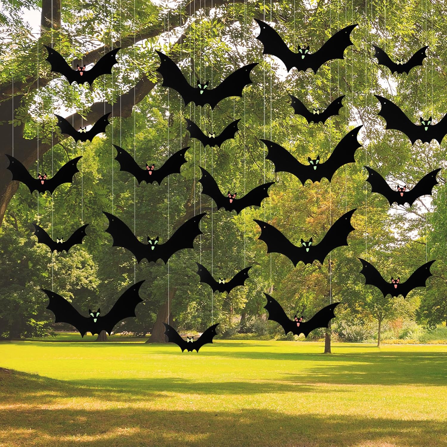 21PCS Hanging Bats Halloween Decorations - PUWUTO Large Plastic ...