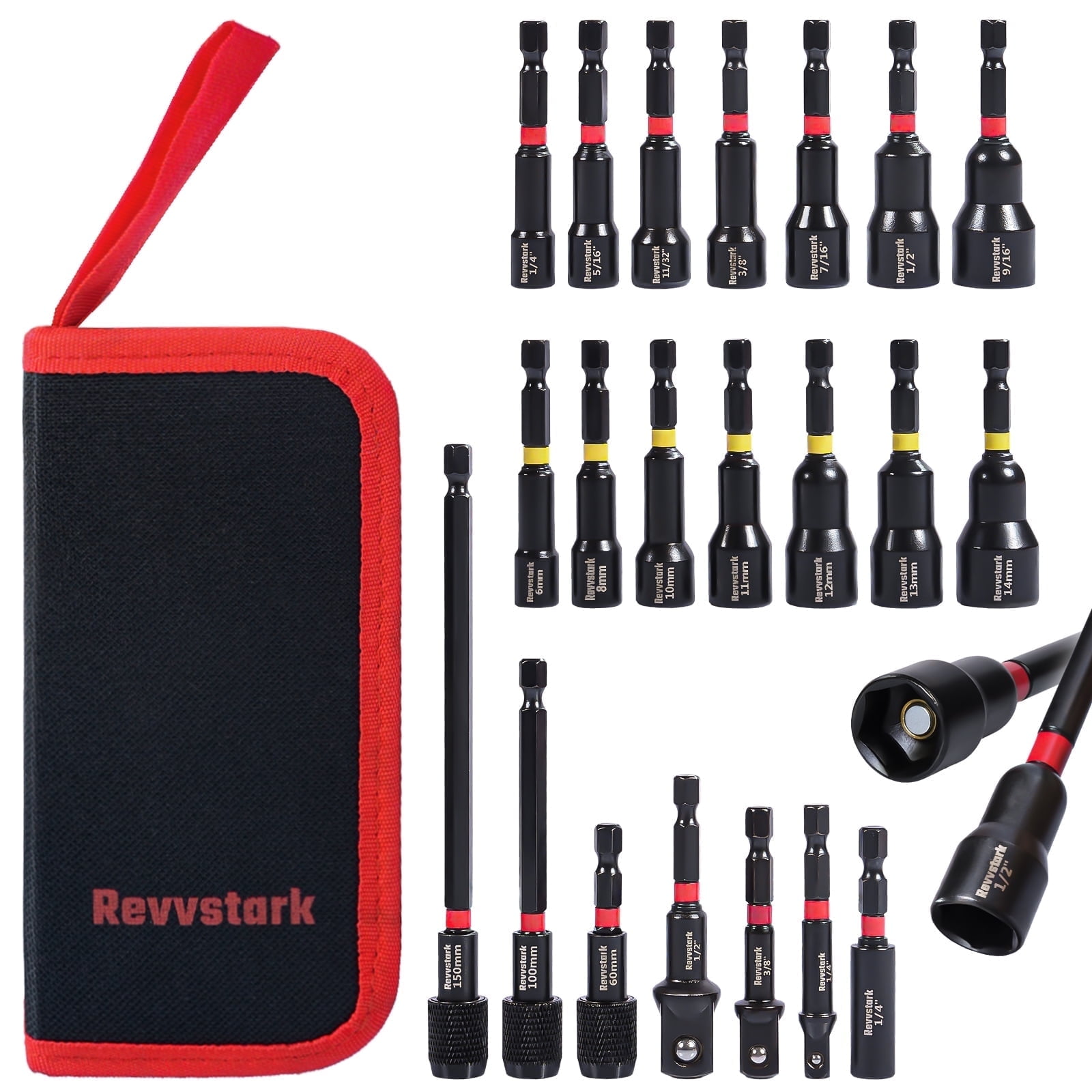 Revvstark 21PCS Magnetic Nut Driver Set Metric SAE Impact Socket Extension Bit Holder - Walmart.com