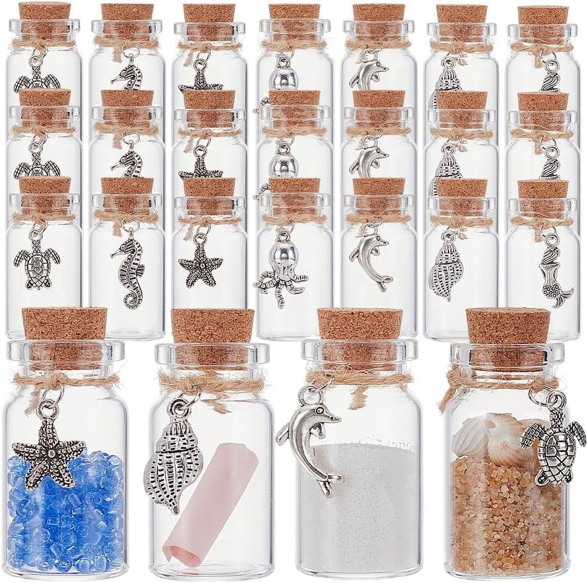 21PCS Mini Glass Jars 7 Style Small Corked Bottles with Ocean Charm ...