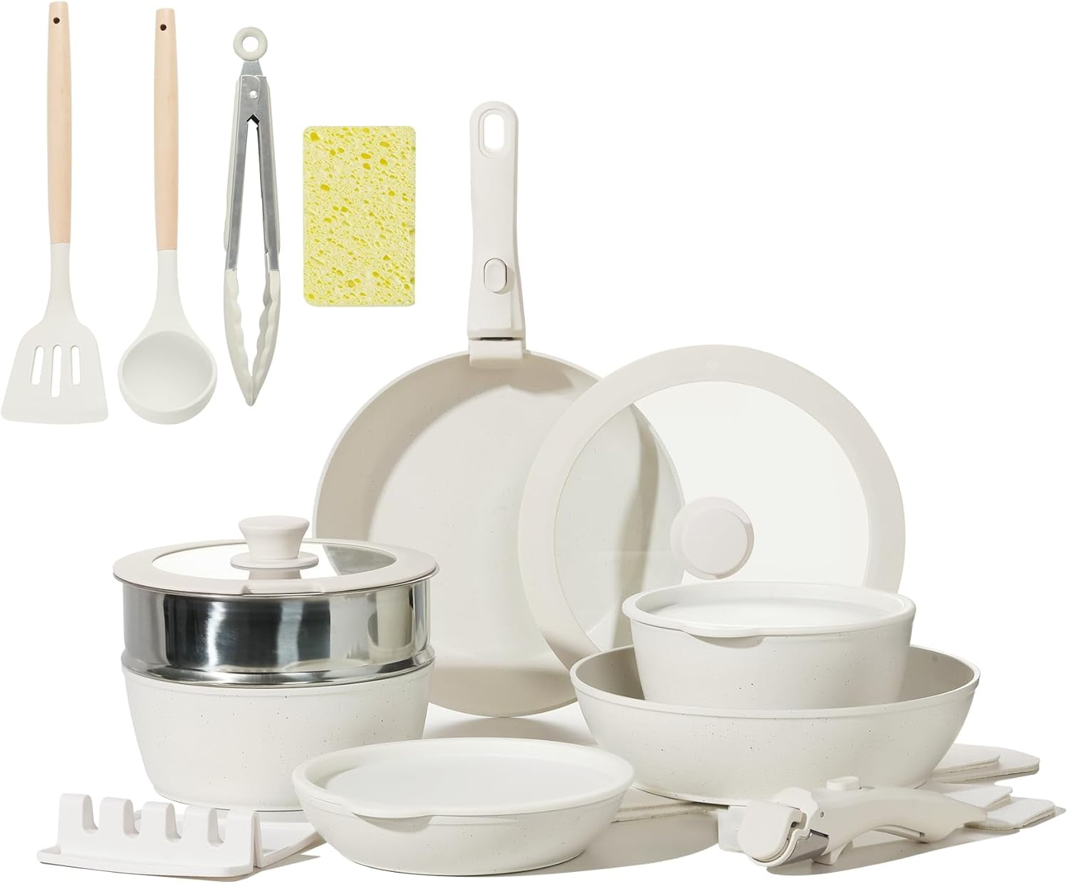 21PCS ceramic cookware set,Nonstick ceramic pan, Removable Handle ...