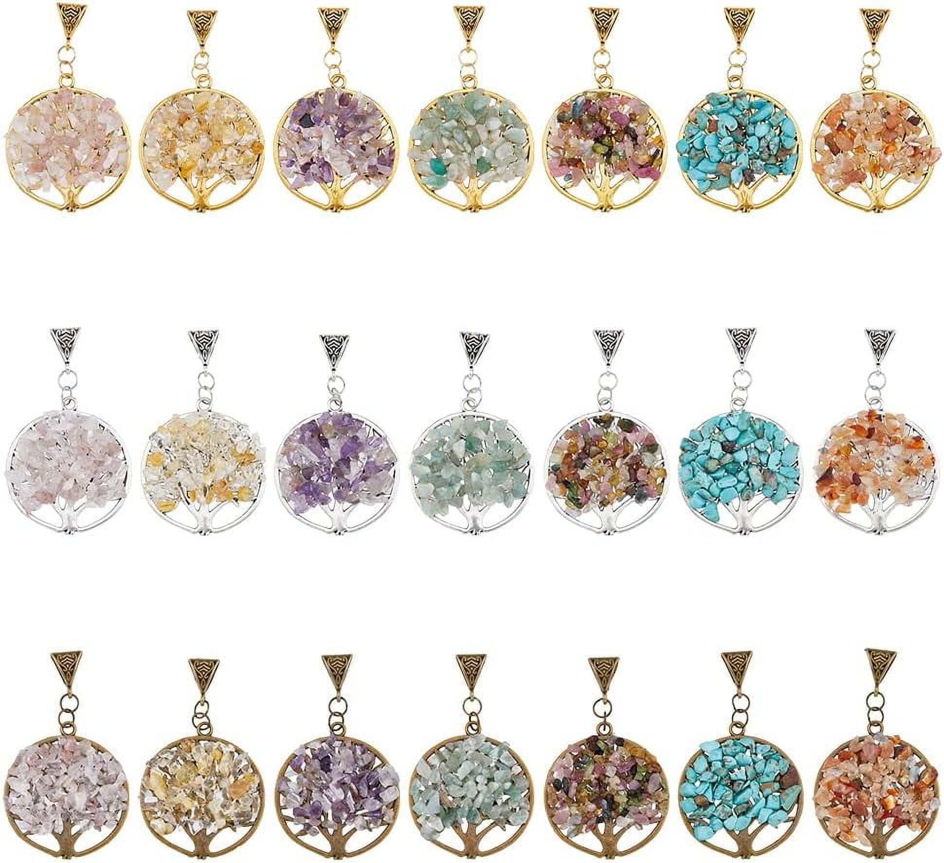 21Pcs 21 Styles Tree of Life Pendant Charms Gemstone Quartz Pendants ...