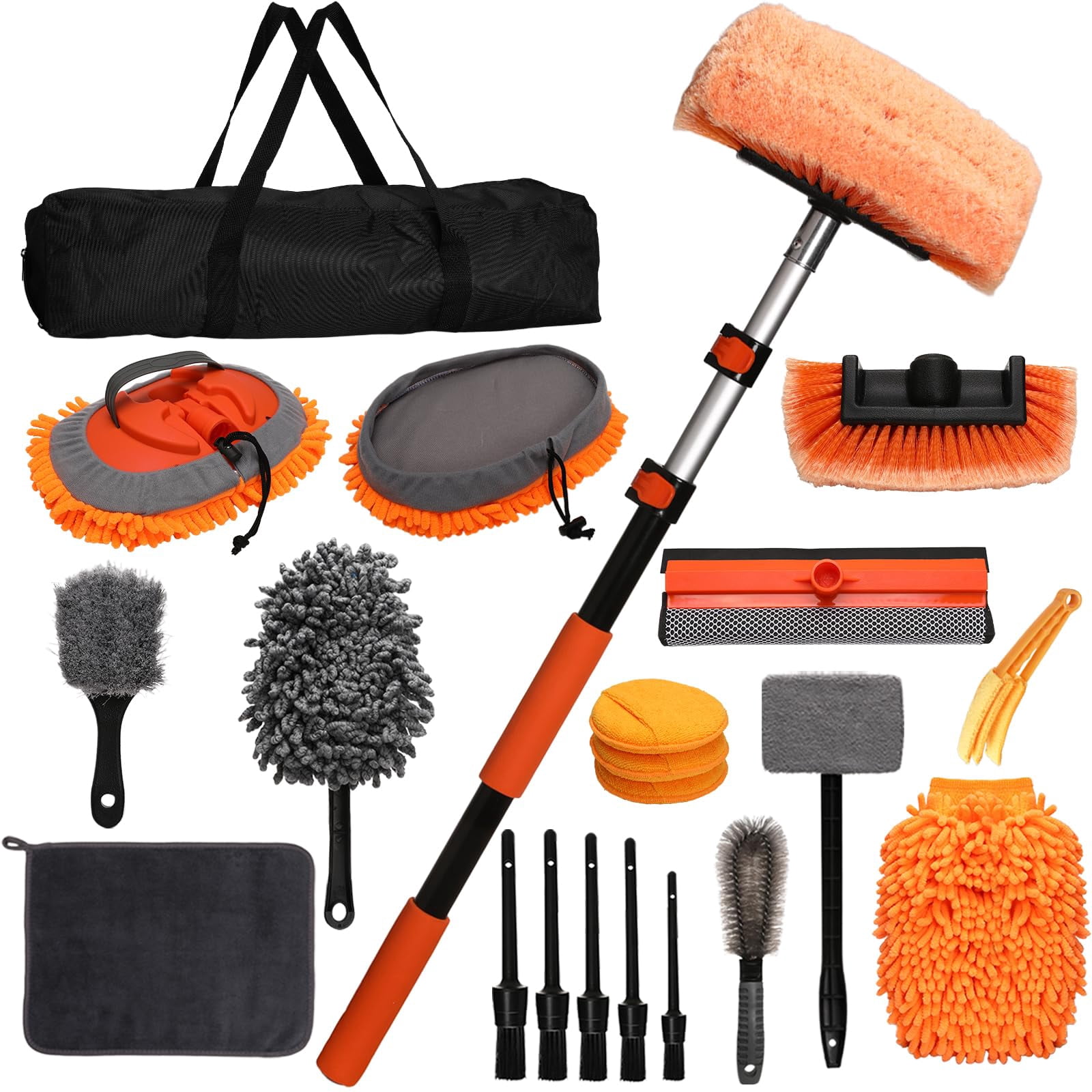 21Pcs Car Wash Kit with 60" Heavy-Duty Extension Pole, Soft Car Wash ...