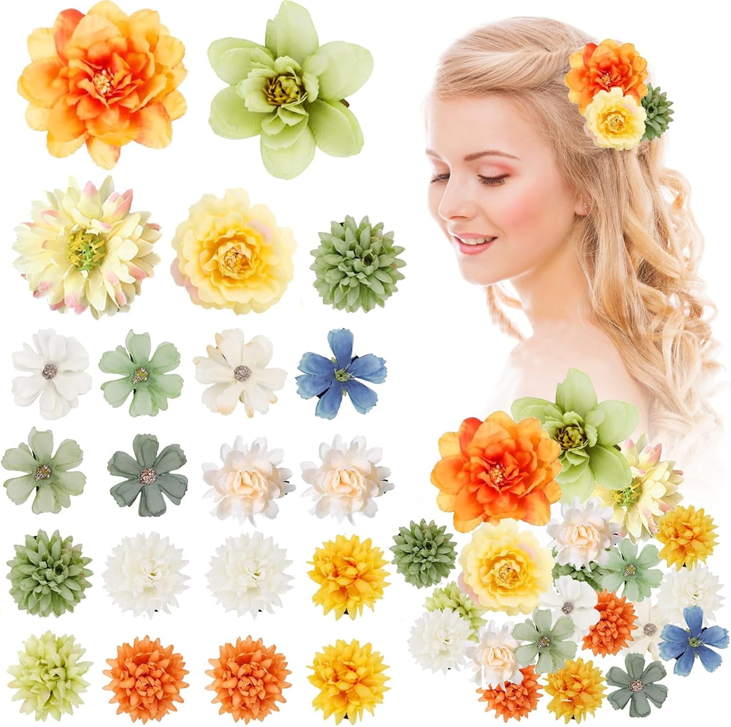 21PCS Silk Flower Hair Clips Women Girls Aesthetic Boho Floral Hair ...