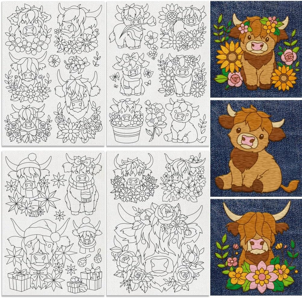 21Pcs Highland Cow Flower Water Soluble Hand Sewing Stabilizers 8.3"x11 ...