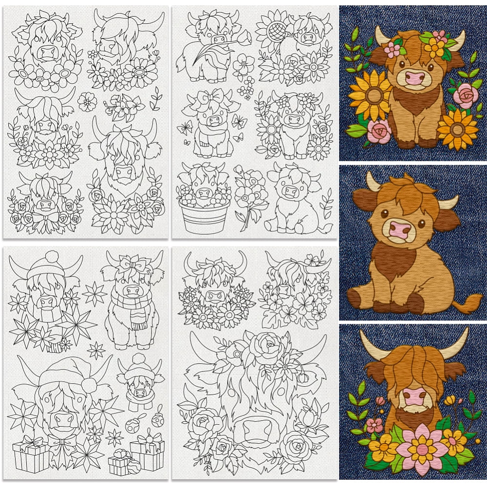 21Pcs Highland Cow Flower Water Soluble Hand Sewing Stabilizers 8.3"x11 ...