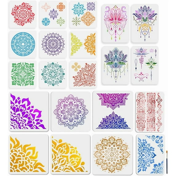 21Pcs Mandala Pattern Stencil Damask Border Painting Stencils 7.8~11 ...