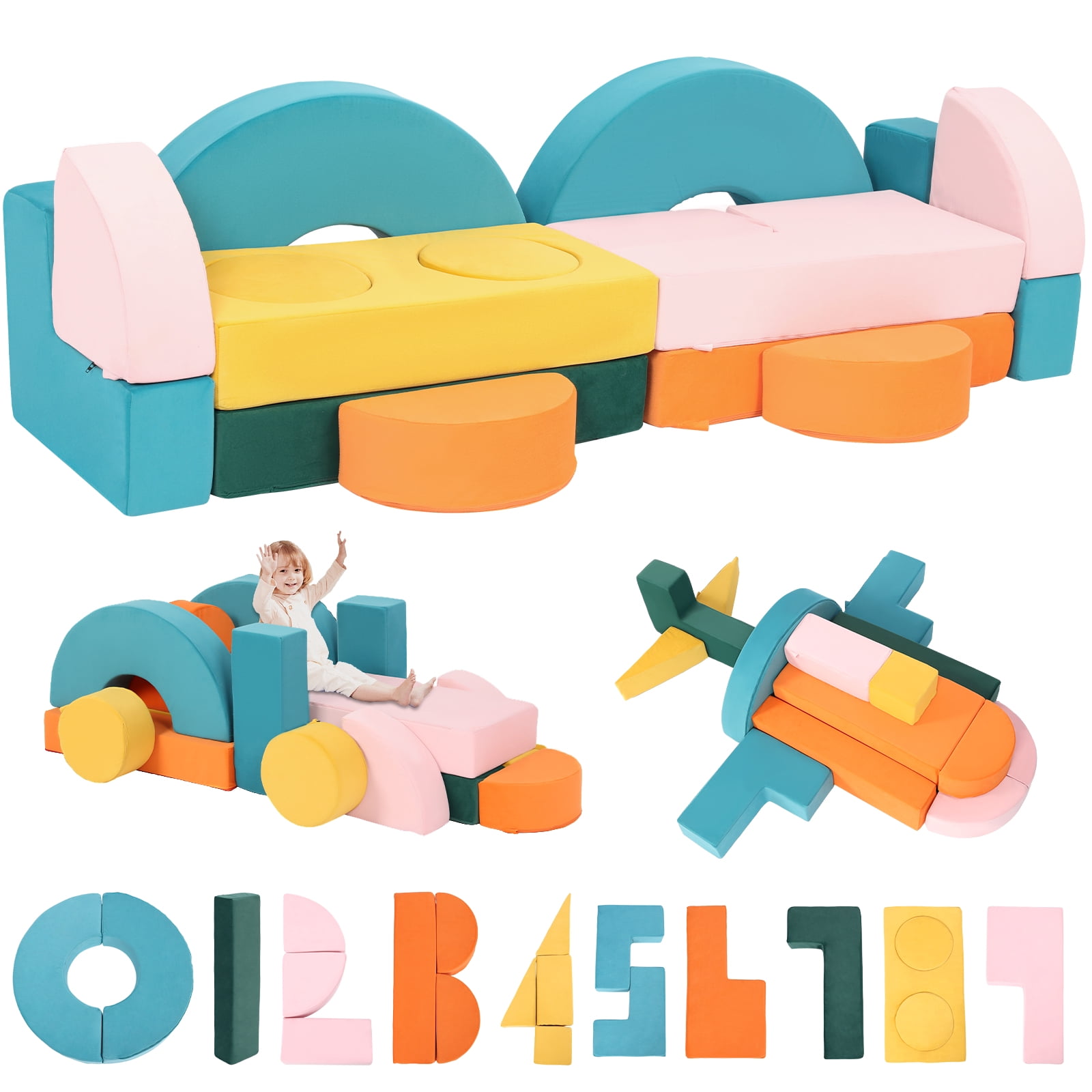 21Pcs Modular Kids Play Couch Building Fort - Multi-Colored Number ...