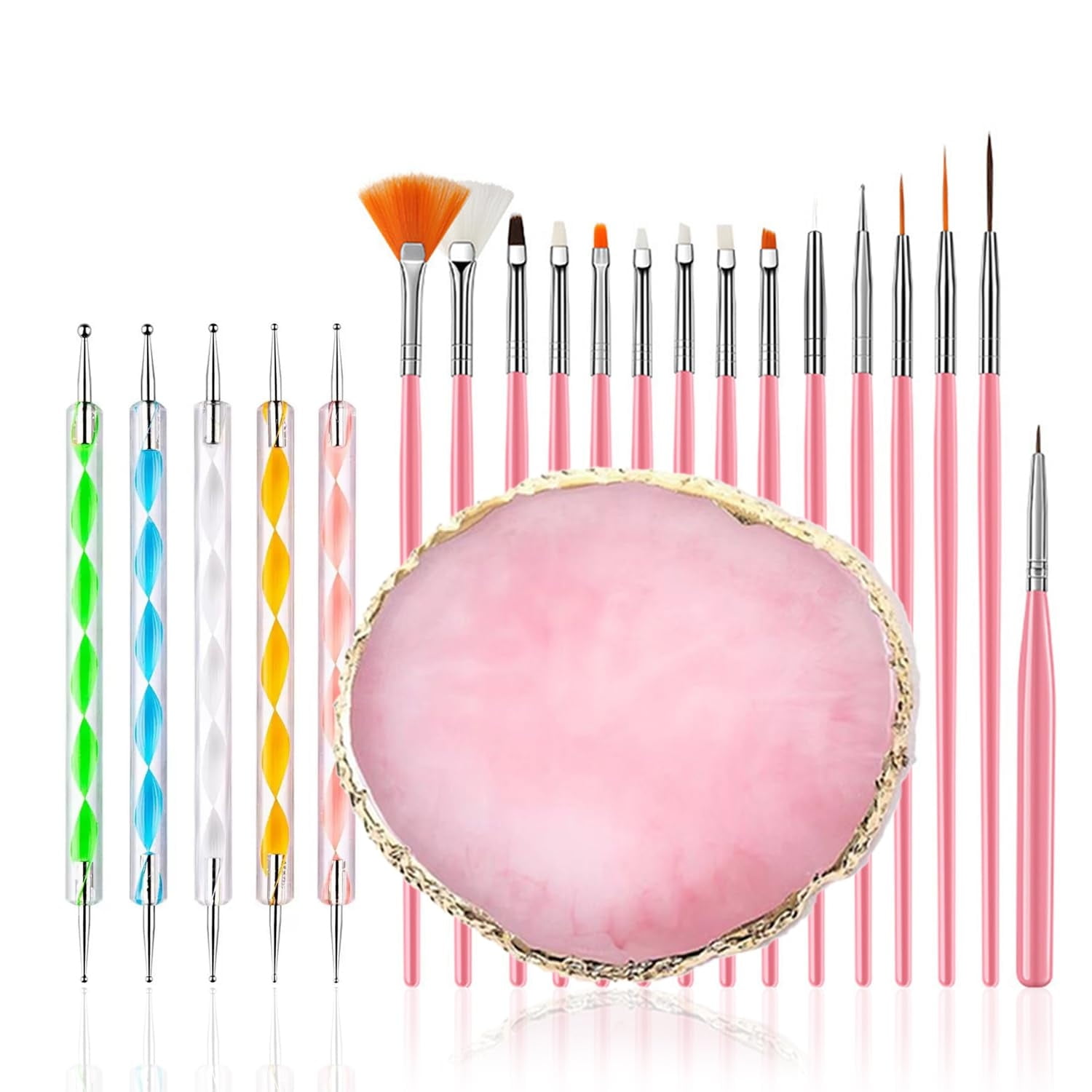 21Pcs Nail Art Brushes Set, 1 Resin Nail Art Palette, 5 Nail Art ...