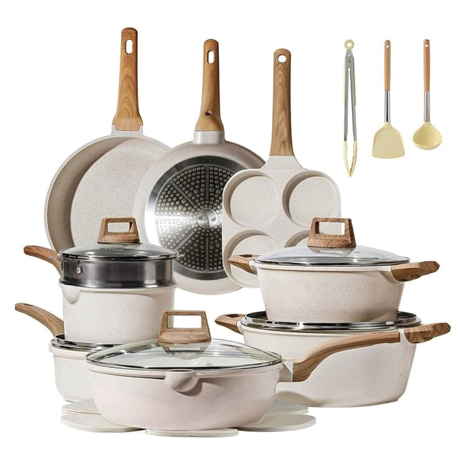 21Pcs Pots and Pans Set, Nonstick Cookware Sets, White Granite ...
