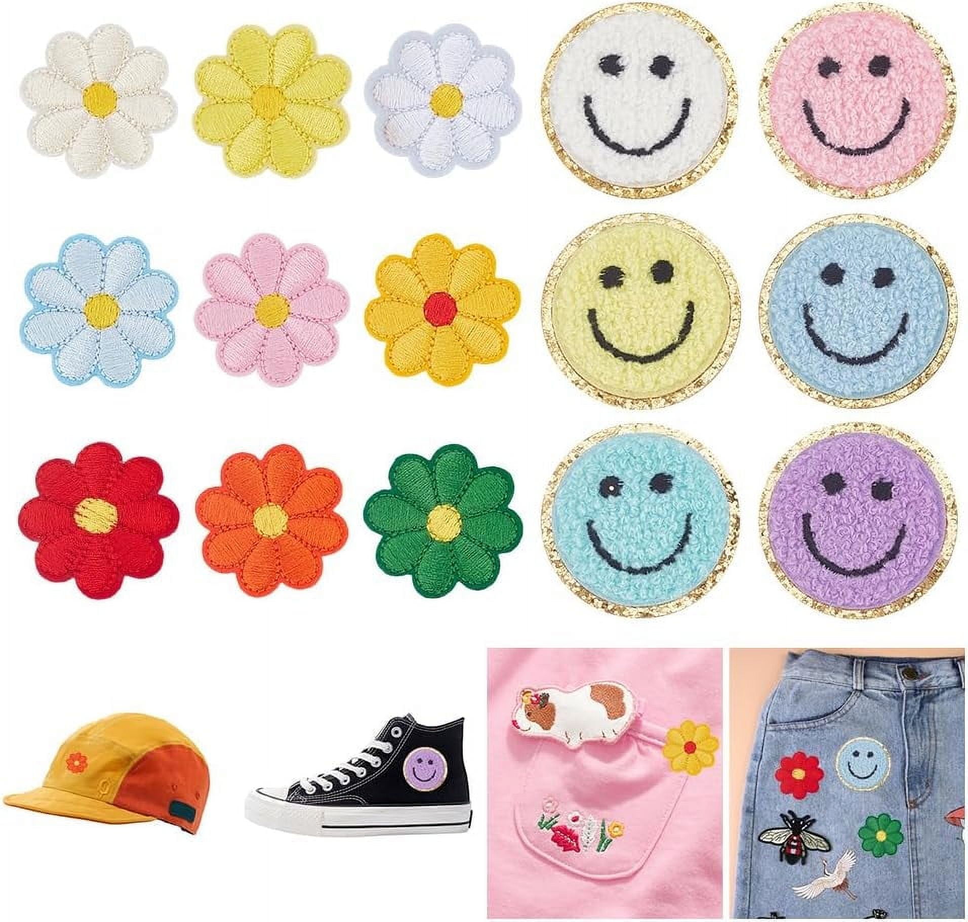 21Pcs Smiling Face Embroidered Patch Daisy Flower Embroidered Applique ...