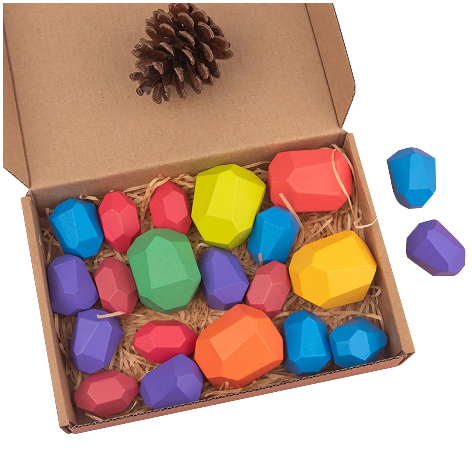 21Pcs Wooden Stacking Blocks Rocks Building Toys, Colored Solid Wood ...