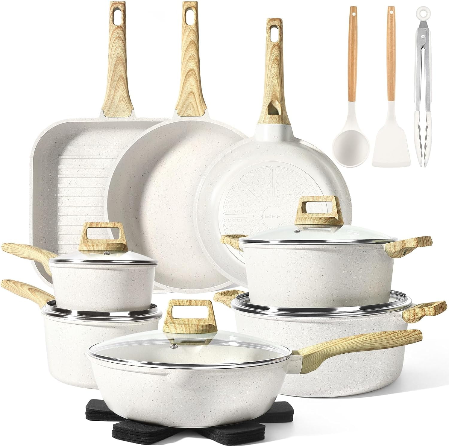 21Psc Pots and Pans Set Non Stick White Granite Kitchen Cookware Sets ...