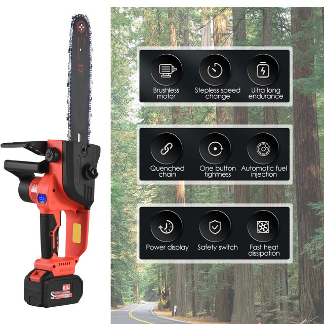 21V 12" Cordless Compact Chainsaw, Handheld Electric Chain Saw with ...