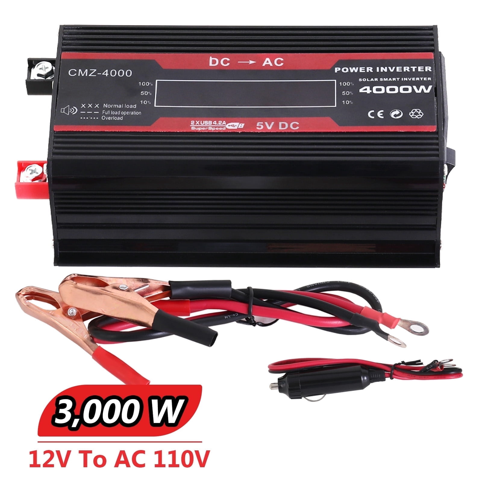 3000W Car Power Inverter DC 12V To 110V AC with Dual Outlets and USB ...