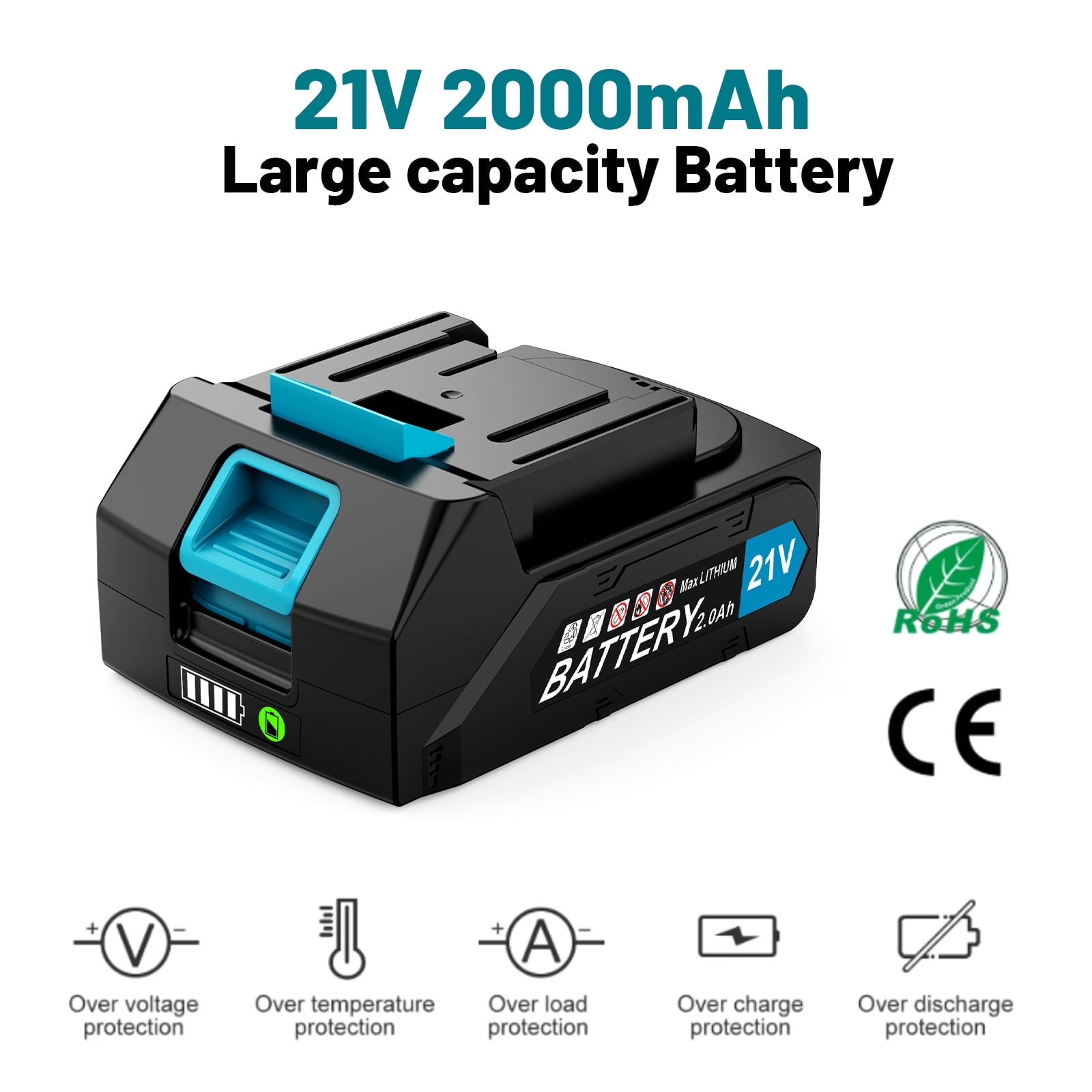 Amiluo Makita Battery, 21V 2000Mah Battery for All Makita Interface ...