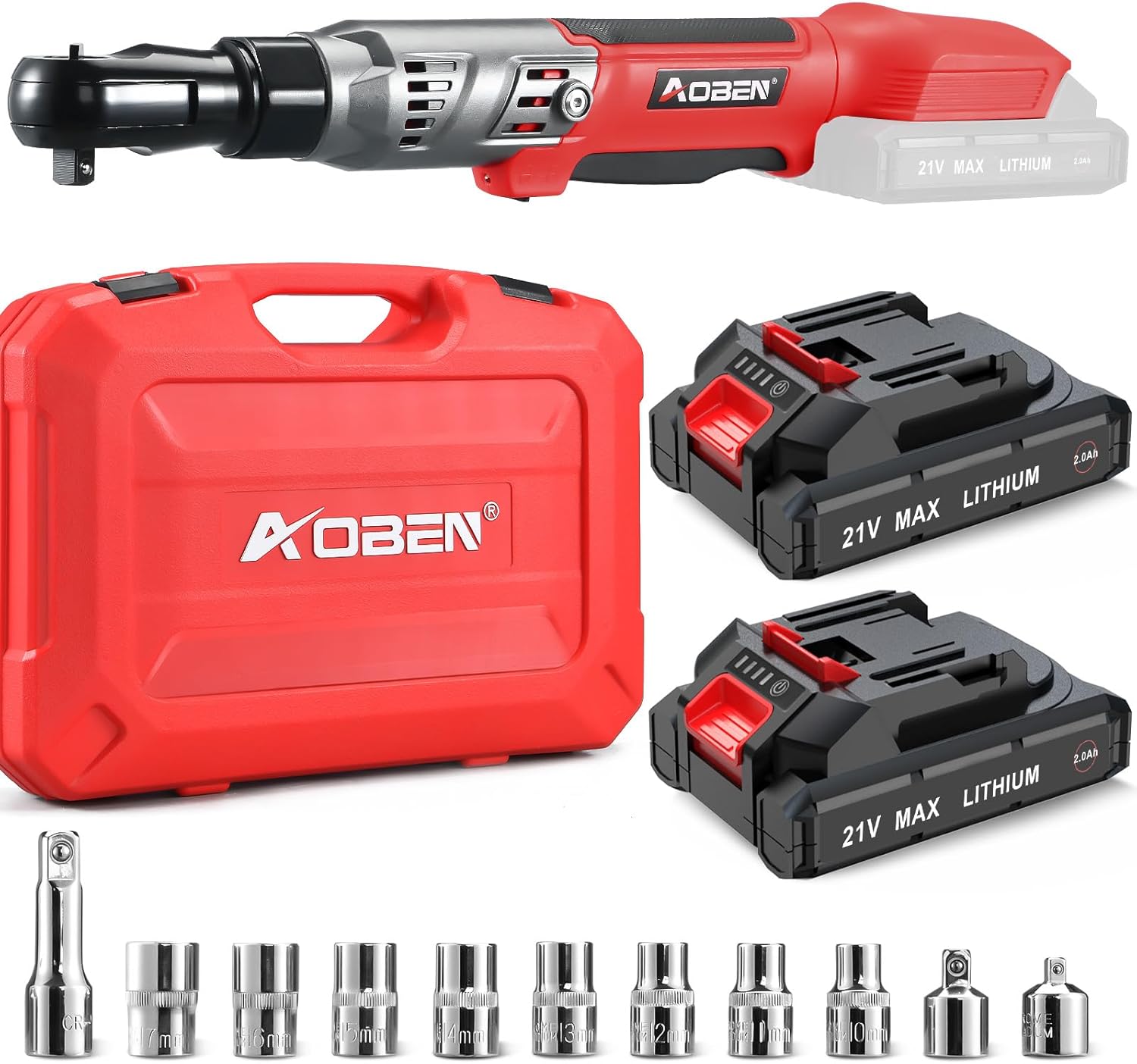 21V 3/8" Cordless Ratchet Wrench Kit-74 Ft-lbs Brushless Electric Power ...