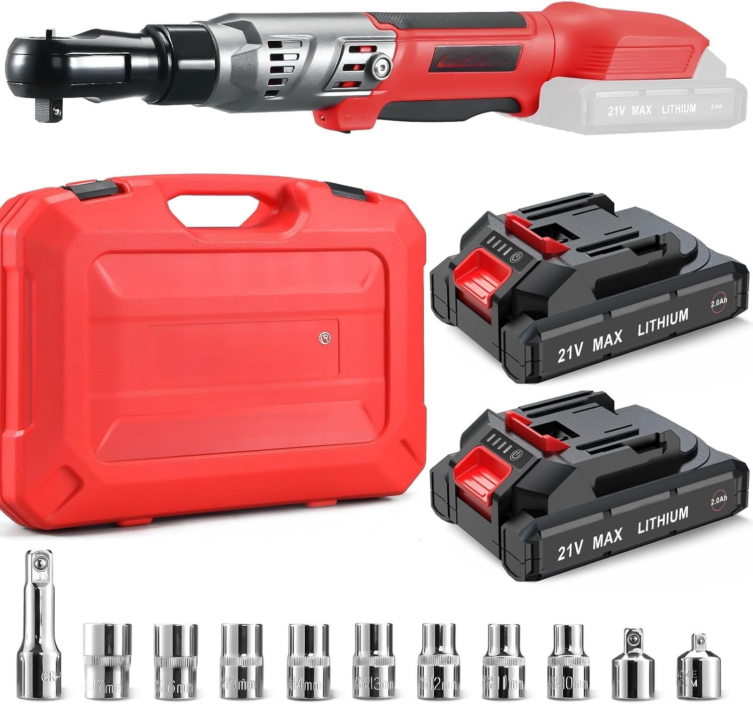 21V 3/8" Cordless Ratchet Wrench Kit-74 Ft-lbs Brushless Power Ratchet ...