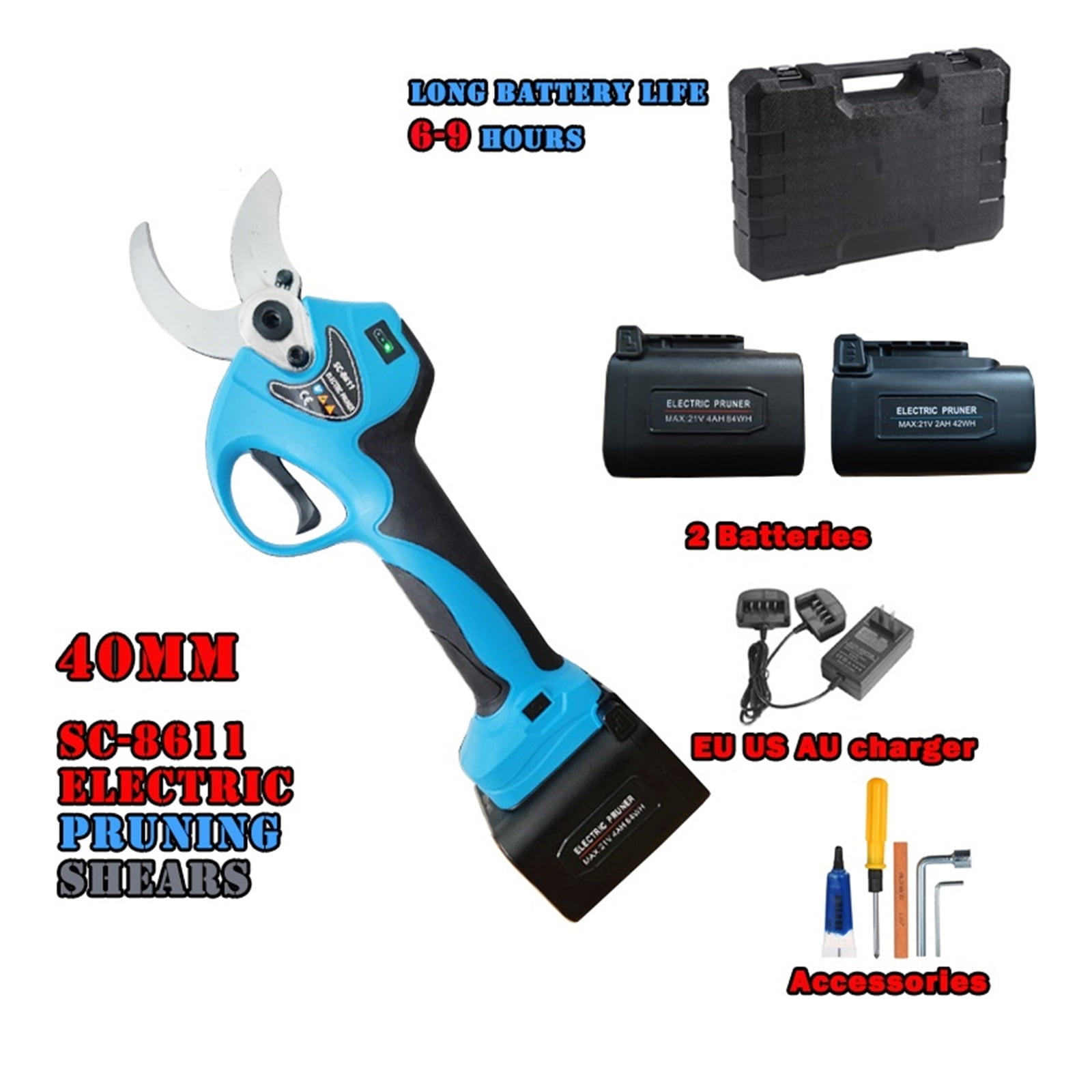 21V 40mm Cordless Pruner Lithium-ion Pruning Shear Efficient Scissors ...
