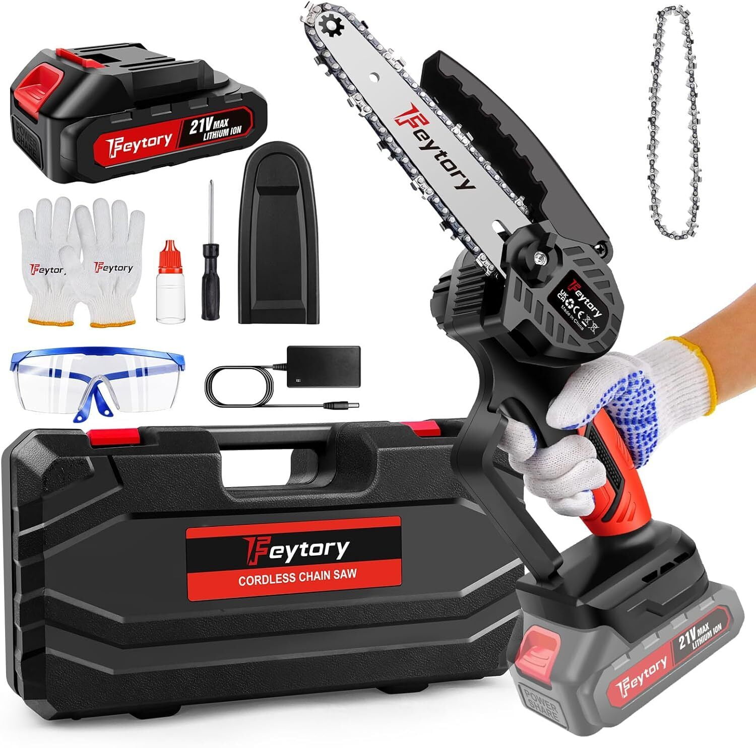 21V 6-Inch Cordless Mini Electric Chainsaw with Battery - Portable One ...