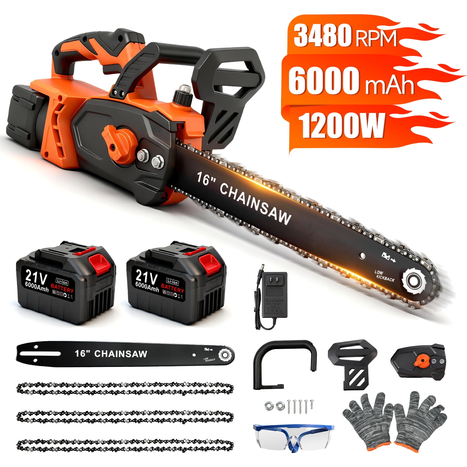 21V Brushless 16-Inch High-Speed Cordless Chainsaw for Wood Cutting ...