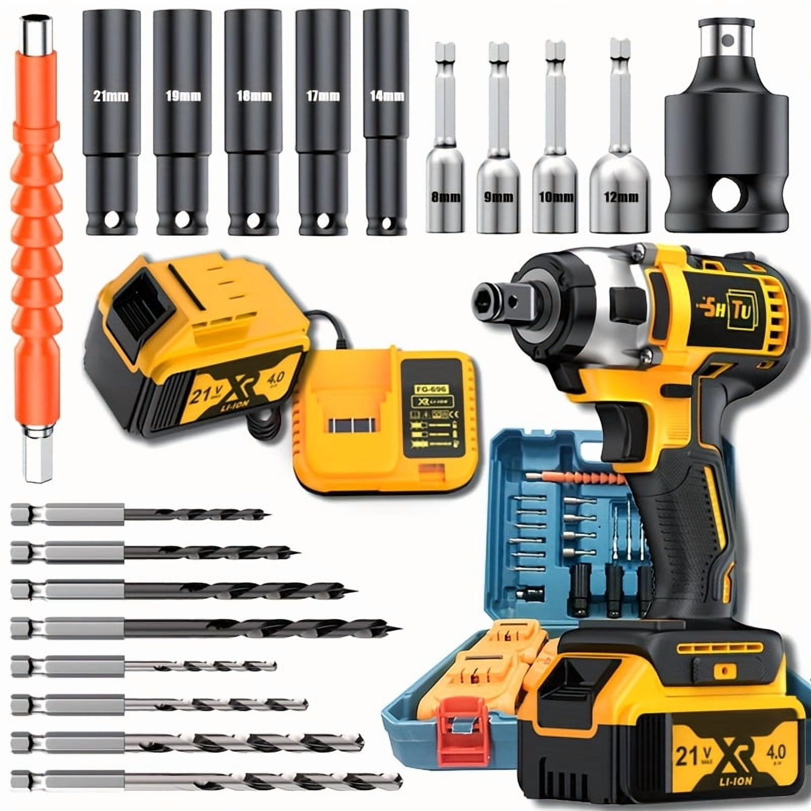 21V Brushless Cordless Impact Wrench Kit - Rechargeable Fast Charging ...