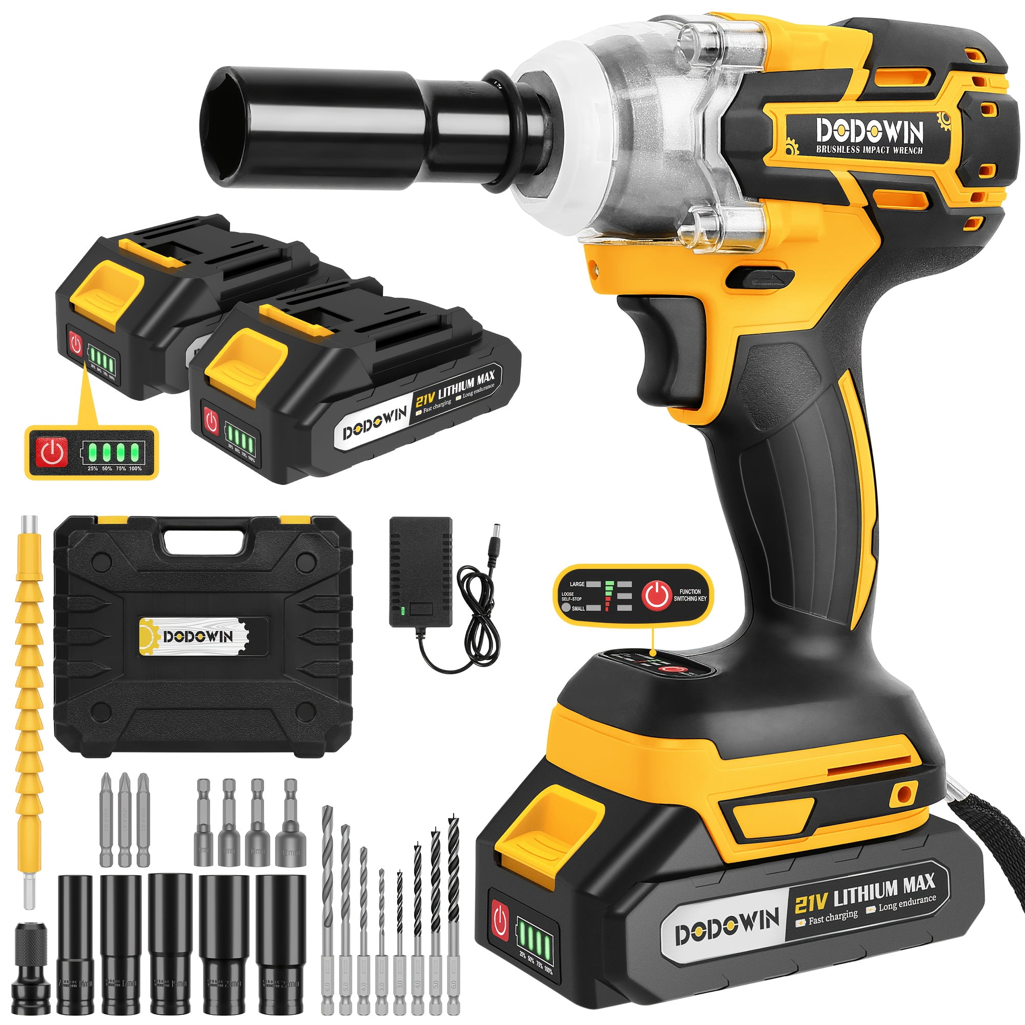 21V Brushless Cordless Impact Wrench Set, Electric Impact Gun for ...