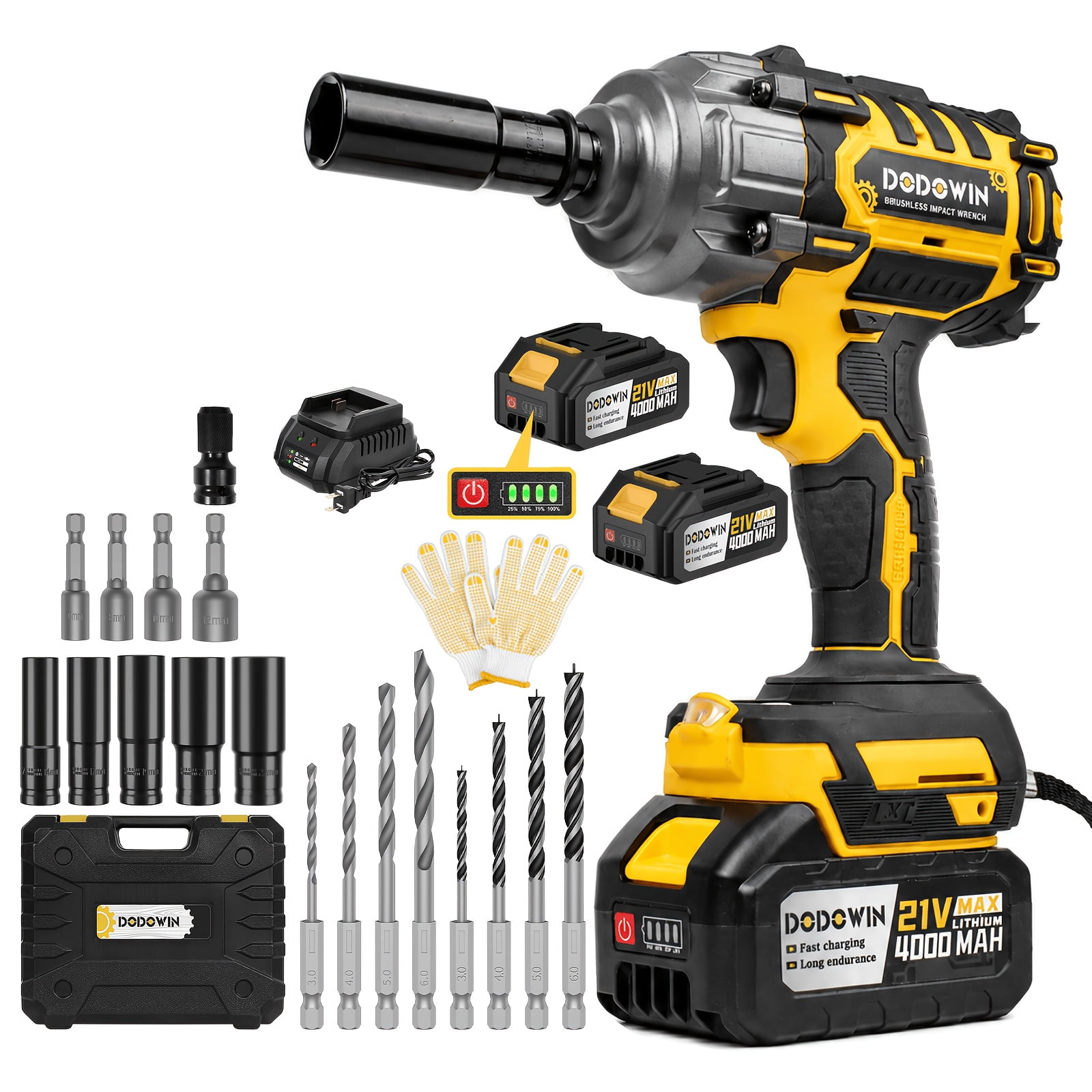 21V Brushless Cordless Impact Wrench Set, Electric Impact Gun for ...