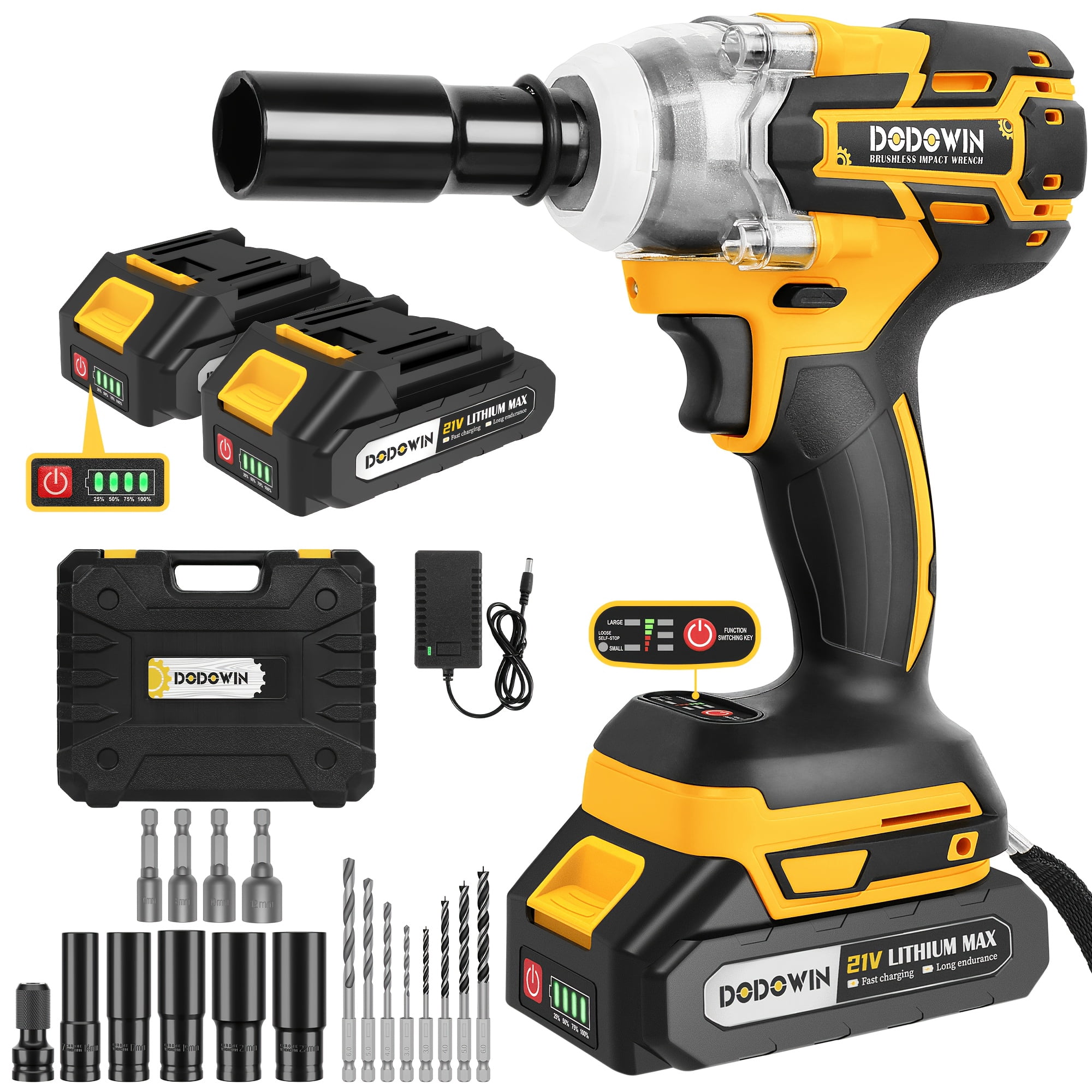 21V Brushless Cordless Impact Wrench Set, Electric Impact Gun for ...