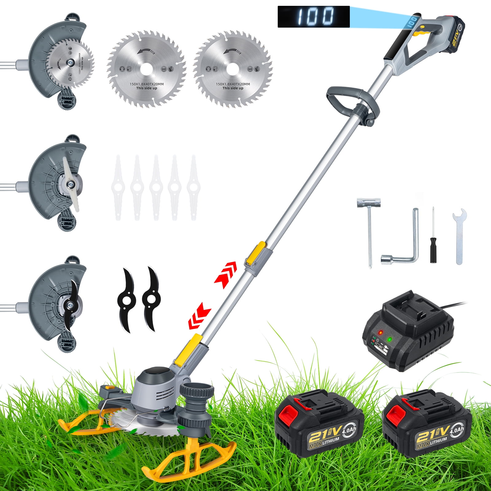 21V Capable String Trimmer Brush Cutter, with 2 x Saw Blades, 2 x Metal ...