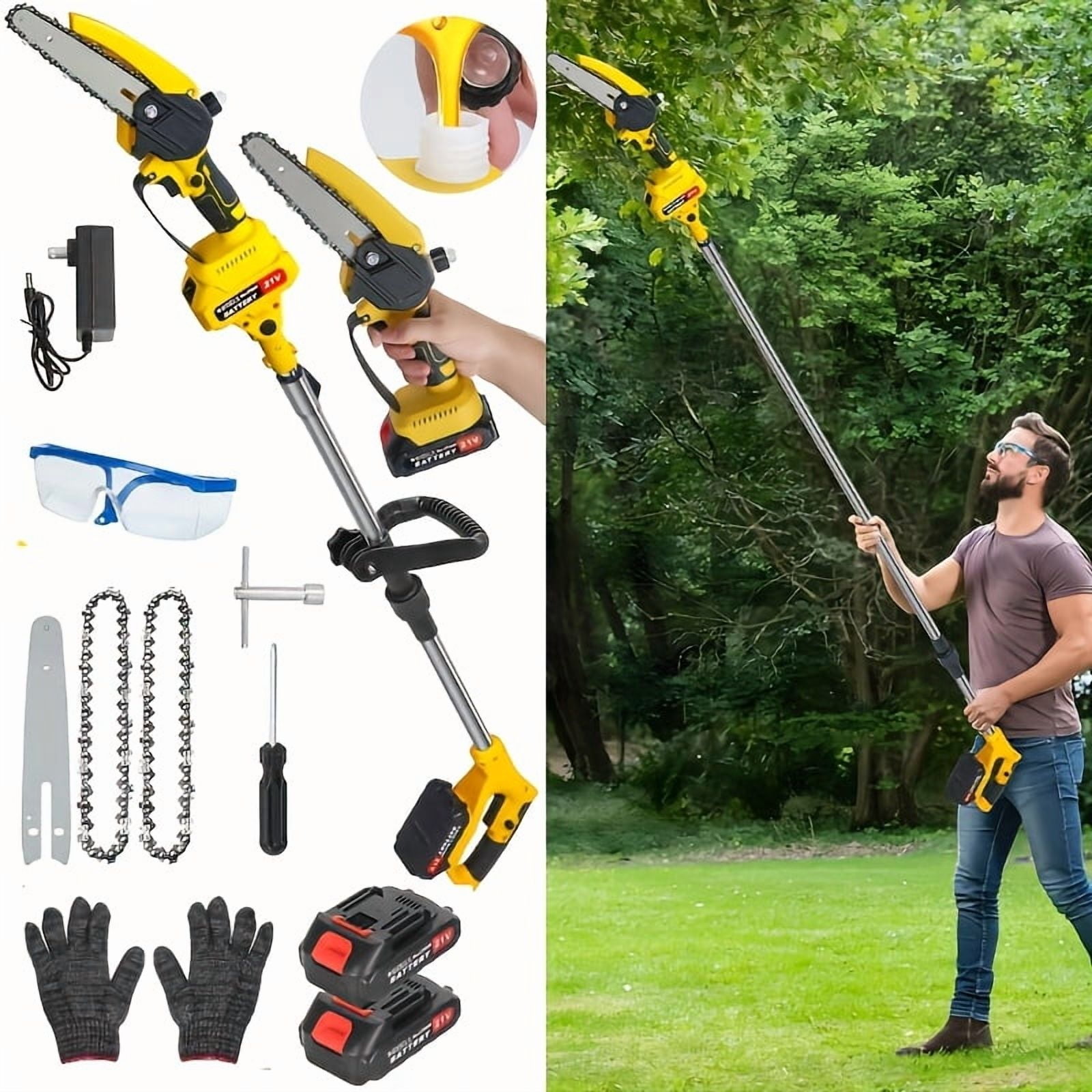 21V Cordless 2-in-1 Pole Saw & Mini Chainsaw - 6-Inch Brushless, 2 ...