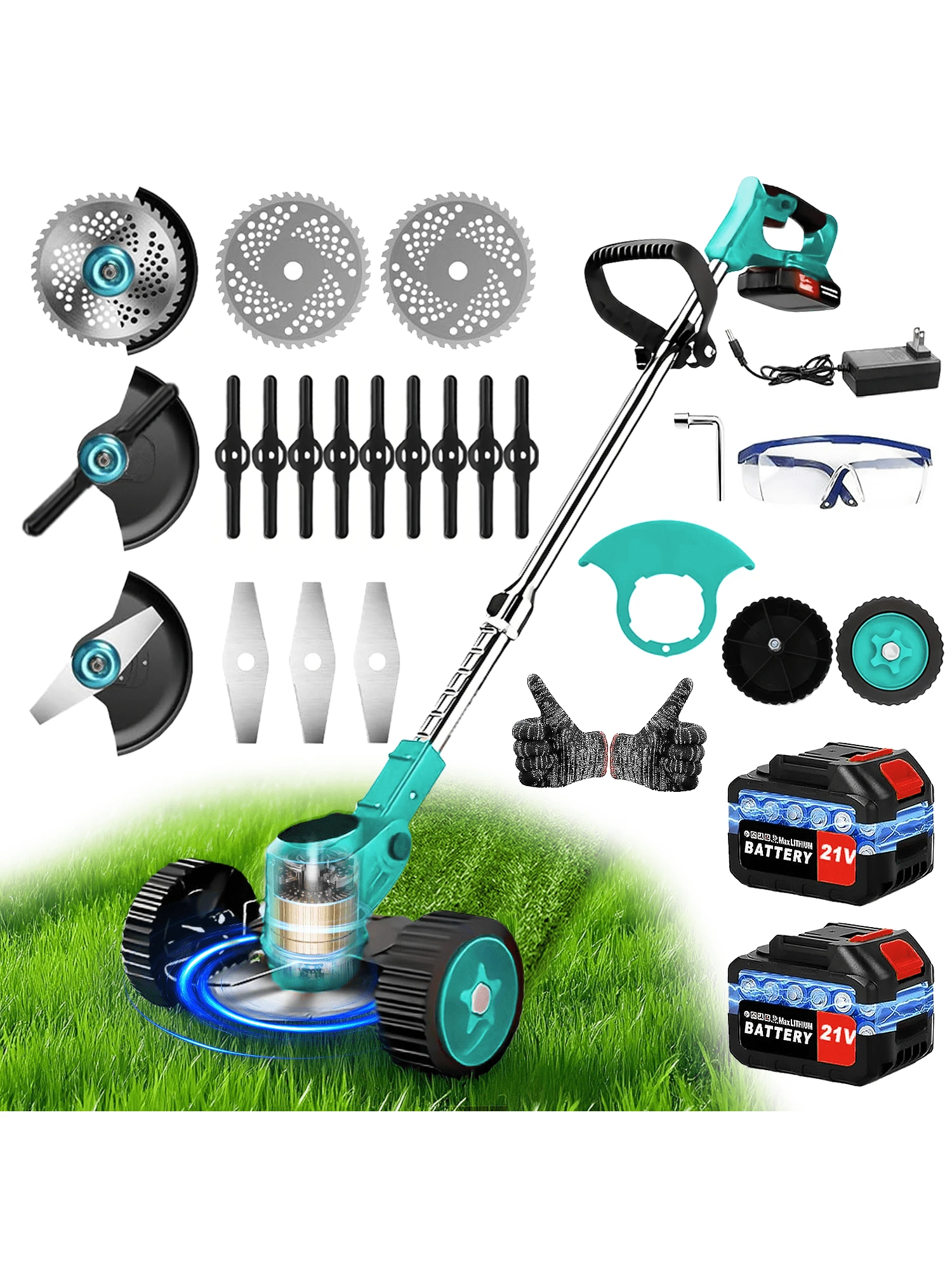 21V Cordless 3-In-1 Weeds Eater - Electric Weeds Wacker With Wheels ...