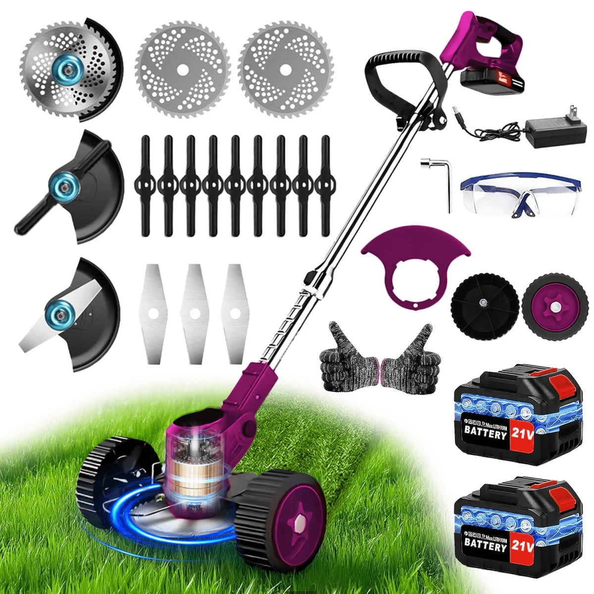 21V Cordless 3-in-1 Weed Trimmer/Edger/Sweeper w/Wheels - Foldable ...