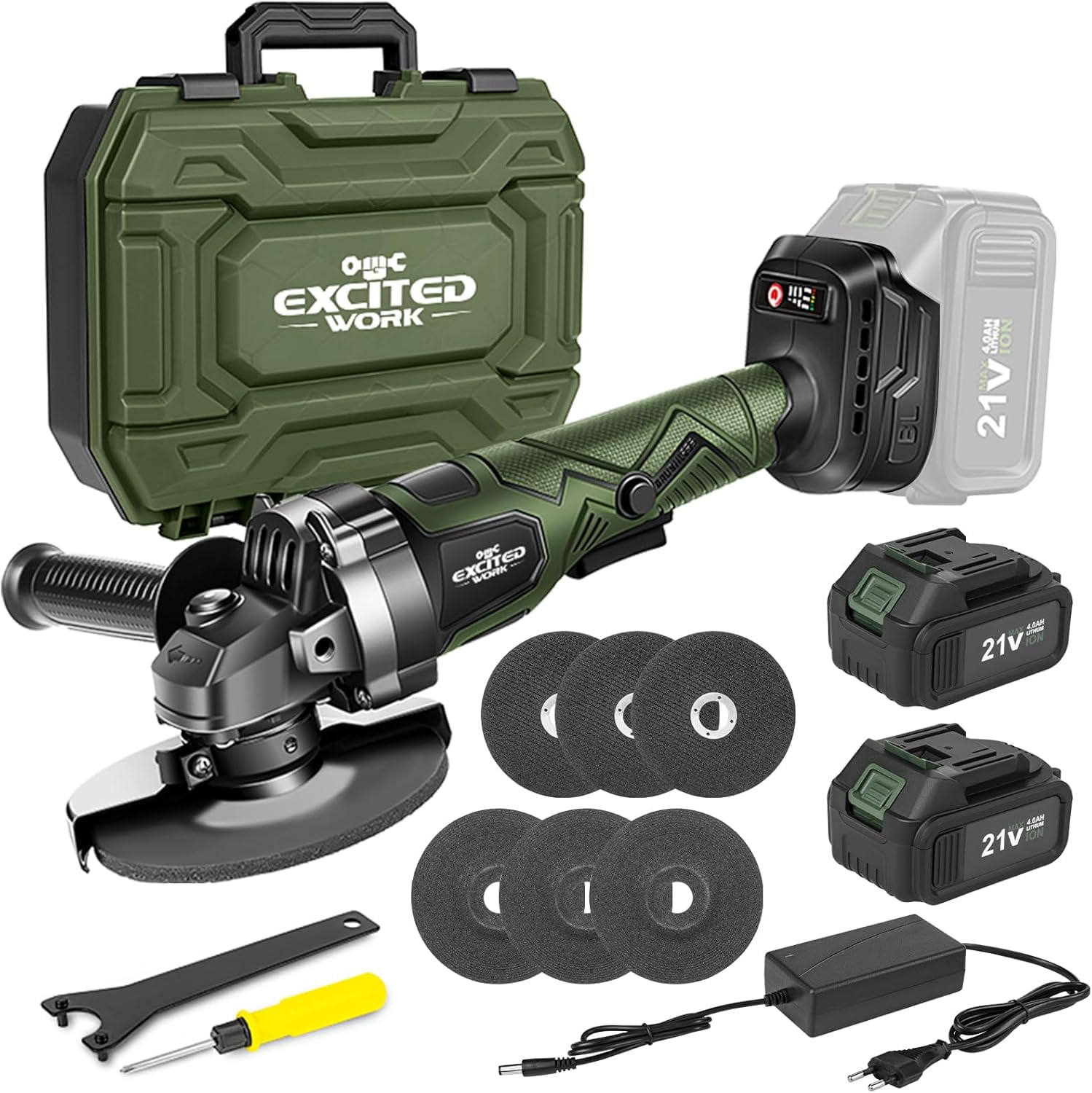 Free Shipping! EXCITED WORK 21V Cordless Angle Grinder 7500RPM ...