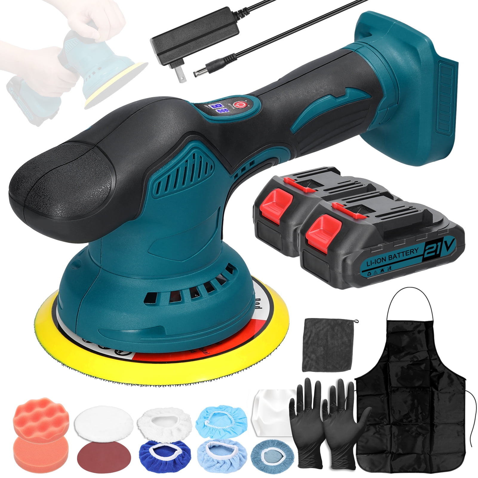 21V Cordless Car Polisher 6 Gears of Speeds Adjustable Electric Auto ...