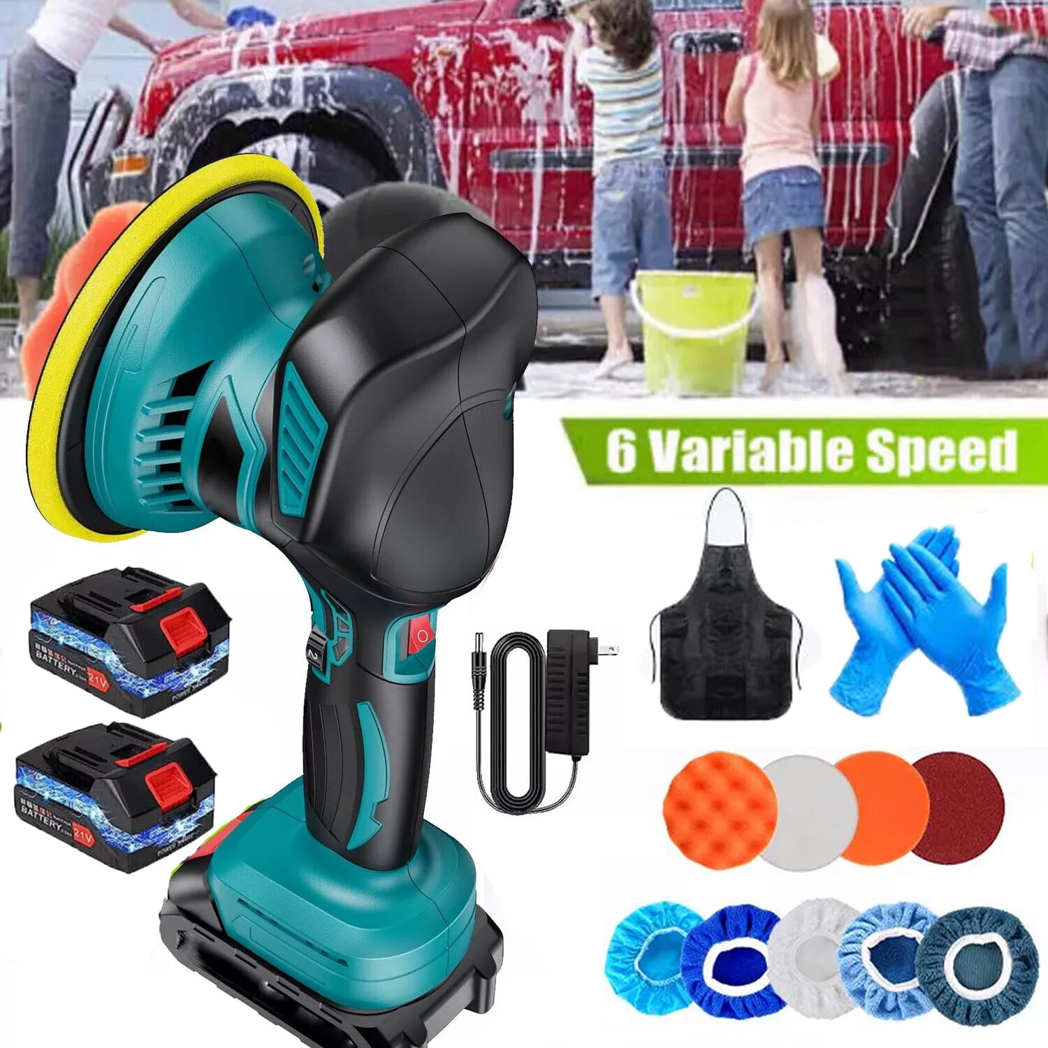 21V Cordless Car Polisher 6Speed Wireless Electric Polish Waxing ...