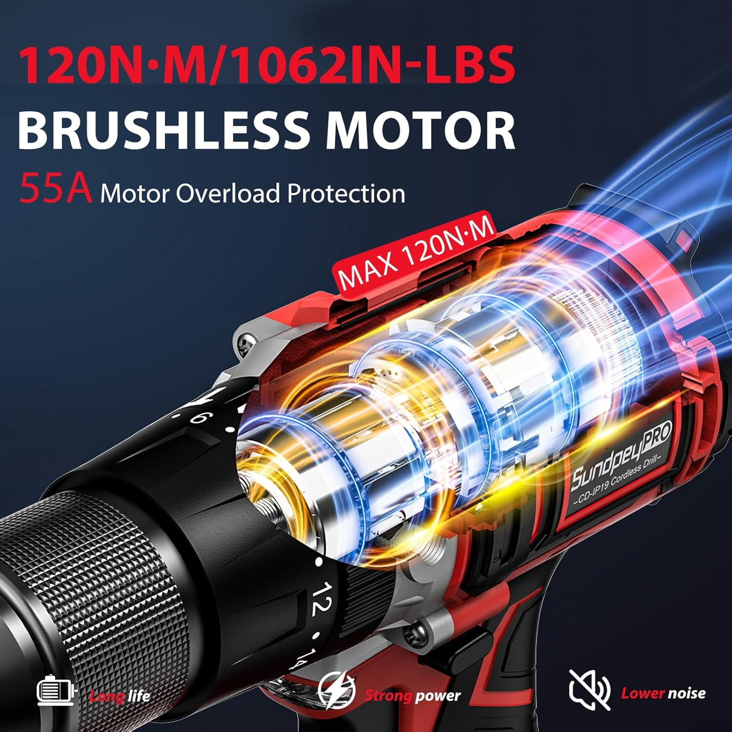 21V Cordless Drill Driver - 20+3 Torque Brushless Hammer Drill with 2 x ...