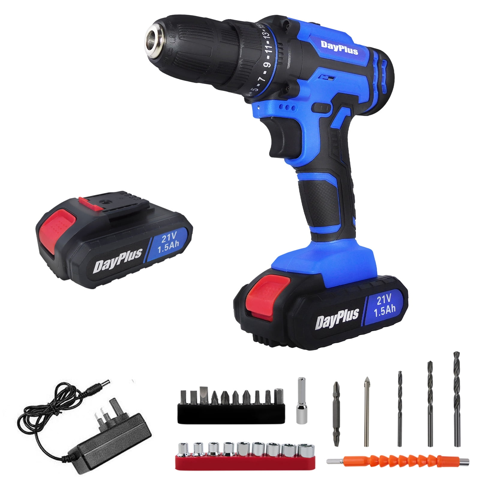 21V Cordless Drill Driver Impact Drill with 2pcs 1500mAh Rechargeable ...