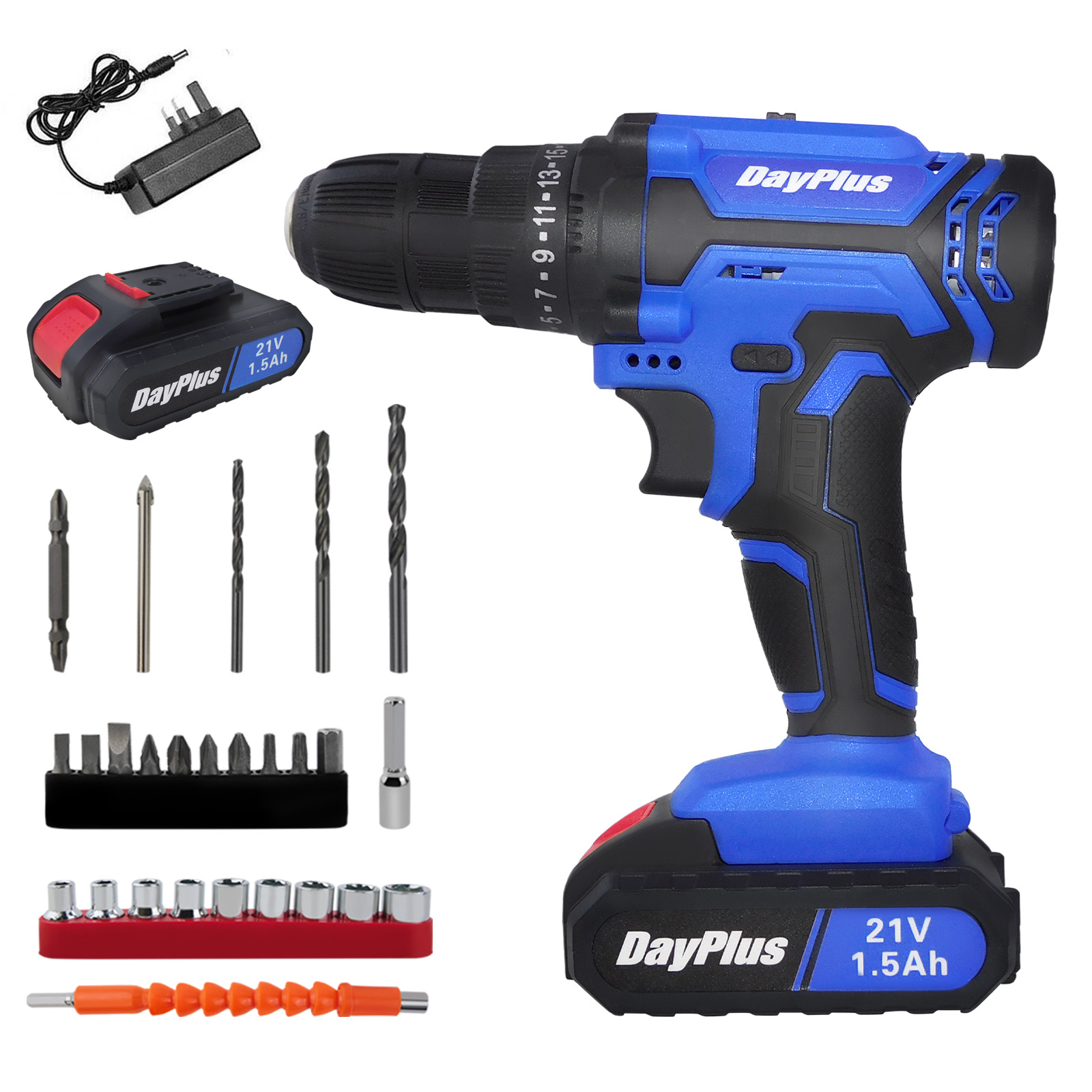 21V Cordless Drill Driver Screwdriver with 2pcs 1500mAH Li-ion Battery ...