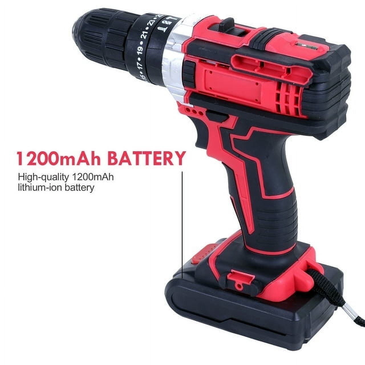 21V Cordless Drill Set, 1200mAh Lithium Ion Power Drill with 1 Battery ...