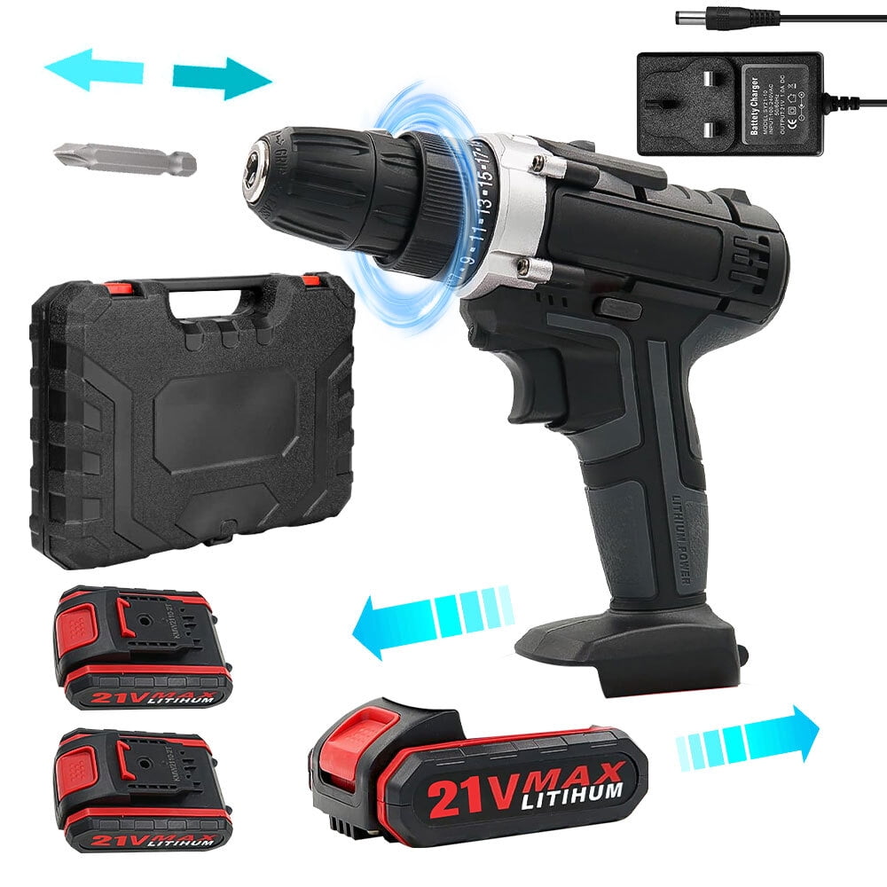 21V Cordless Drill Set, DFITO Electric Power Drill Set with 2 Battery ...