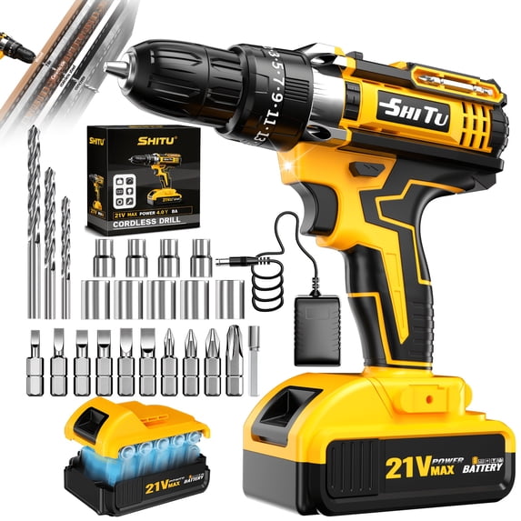 21V Cordless Drill Set with Hand Tools, Full Rechargeable Power Drill ...