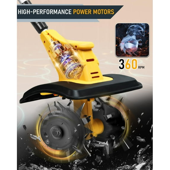 21V Cordless Garden Tiller & Cultivator, 360RPM Small Rototiller for ...