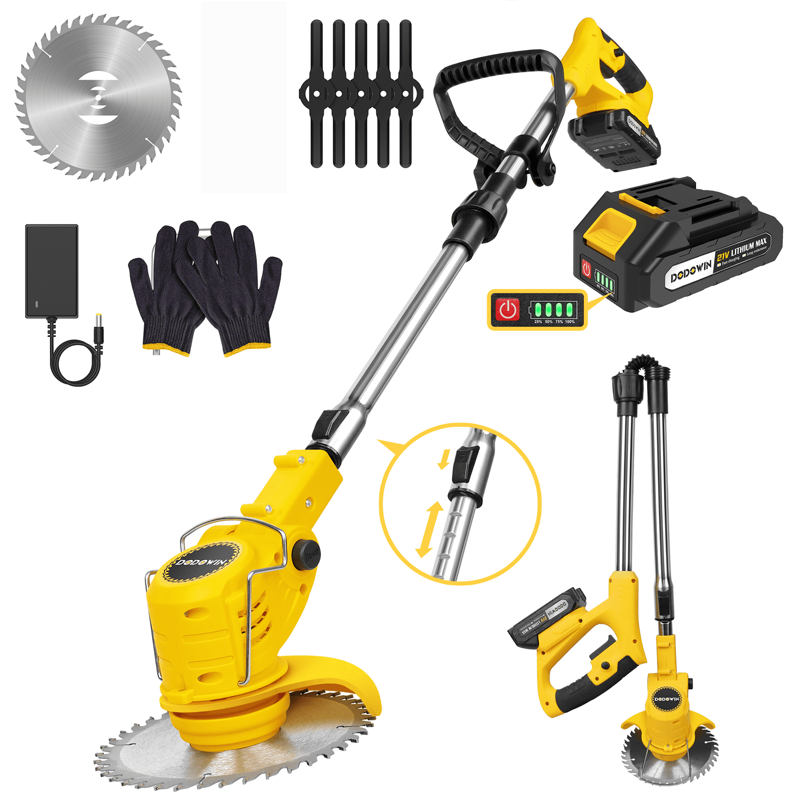 21V Cordless Grass Trimmer, Portable Lawn Edger & Weed Cutter for Yard ...