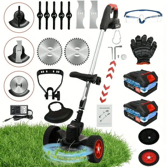 21V Cordless Handheld Lawn Mower/Weed Wacker, 2 Batteries, 3 Blades ...