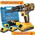 21V Cordless Impact Drill Set Adjustable Speed with LED Light 2PCS ...