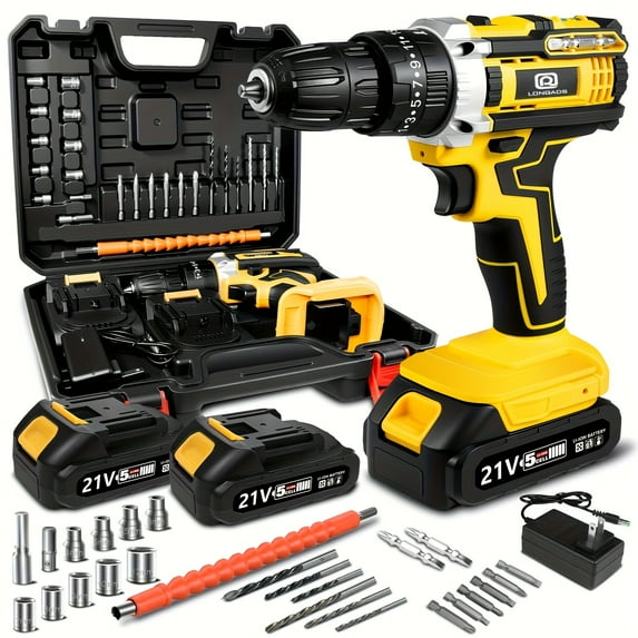 21V Cordless Impact Drill Set - Battery & Quick Charger, Heavy-Duty ...