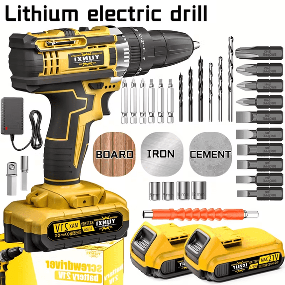 21V Cordless Impact Drill Set, Wireless Drill Set, Household Power Tool ...
