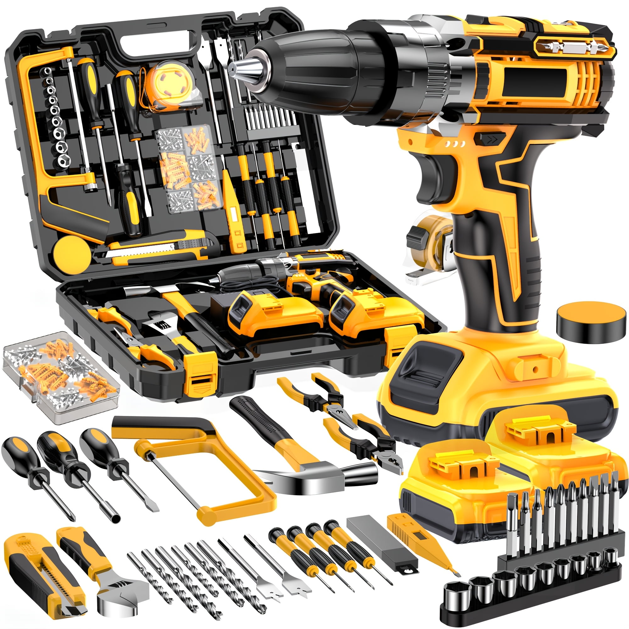 21V Cordless Impact Drill Set with Battery & Fast Charger, Power Tool ...