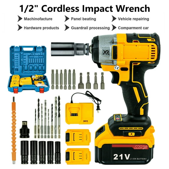 21V Cordless Impact Wrench 1/2" 680Nm High Torque Brushless Drill w/ 2 Batteries - Walmart.com